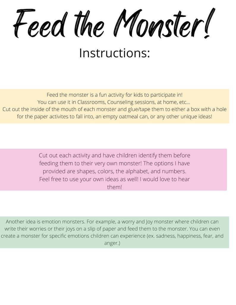 Feed the Monsters Printable - Etsy