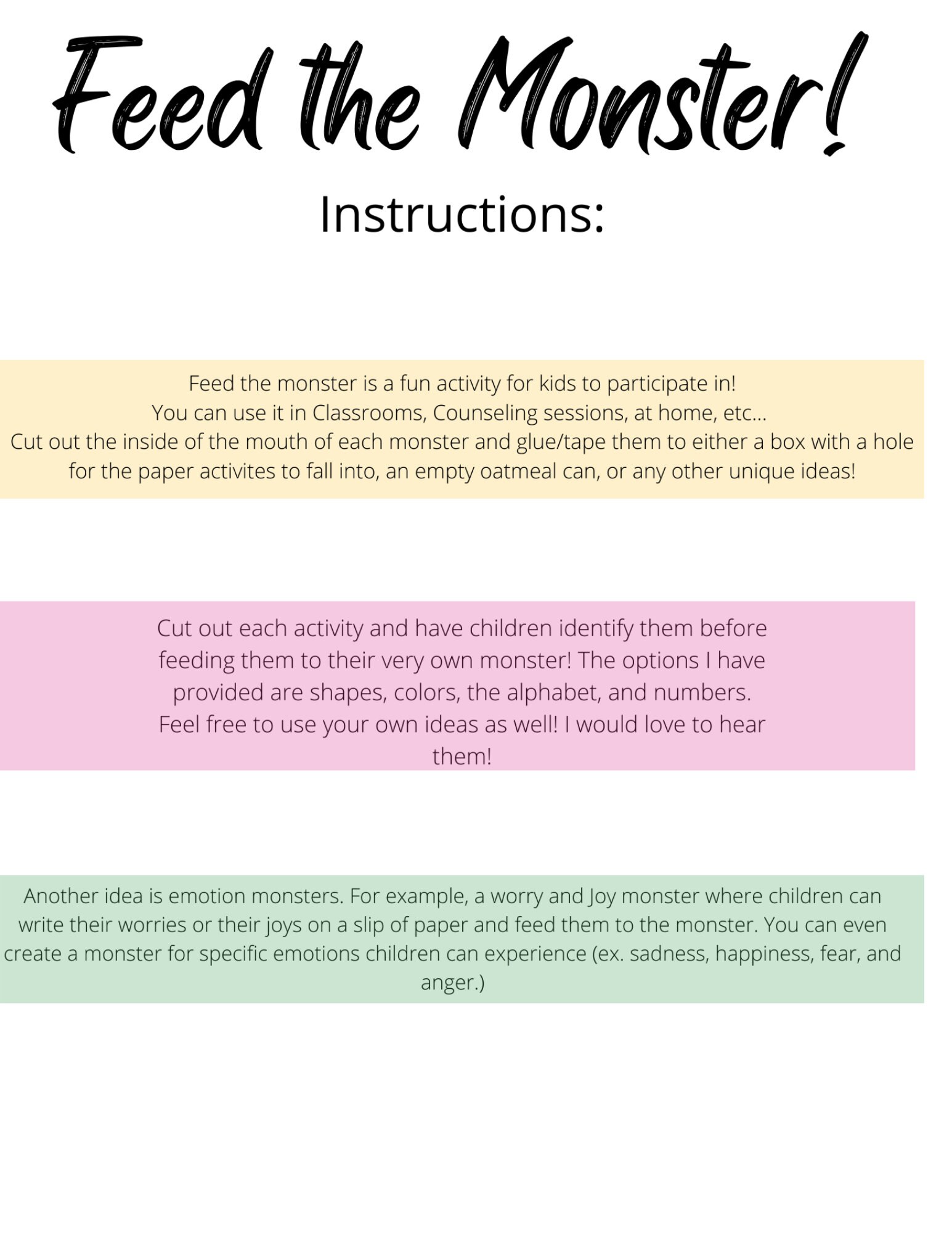 Feed the Monsters Printable - Etsy