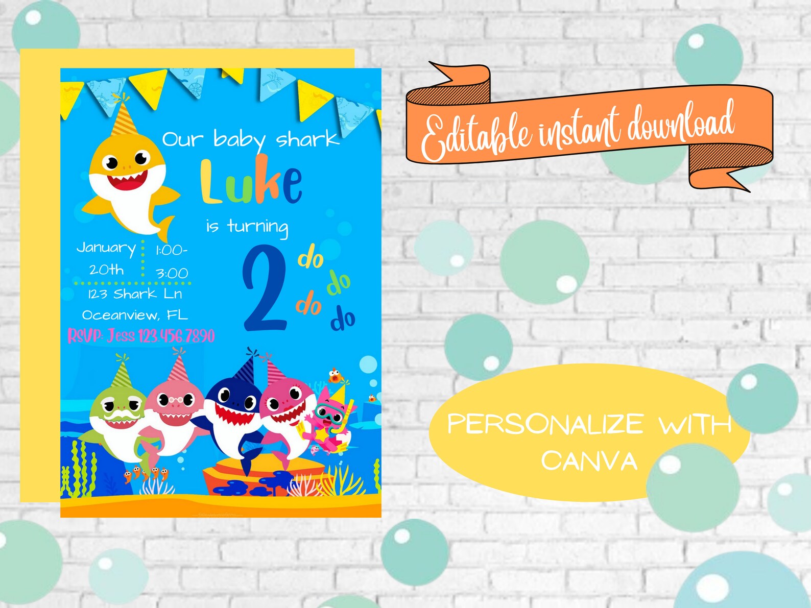 Baby Shark Party Pack Editable Download - Etsy