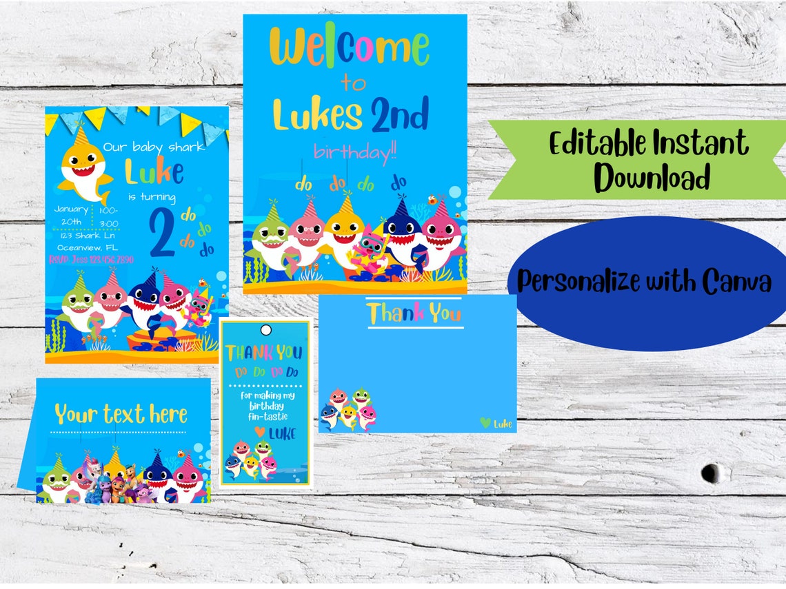 Baby Shark Party Pack Editable Download - Etsy