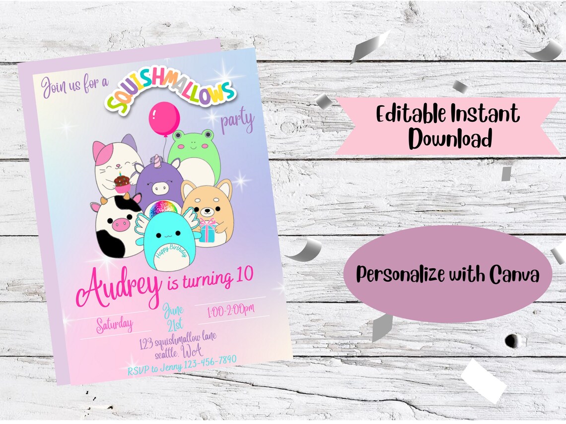 Squishmallow Birthday Invitation - Etsy