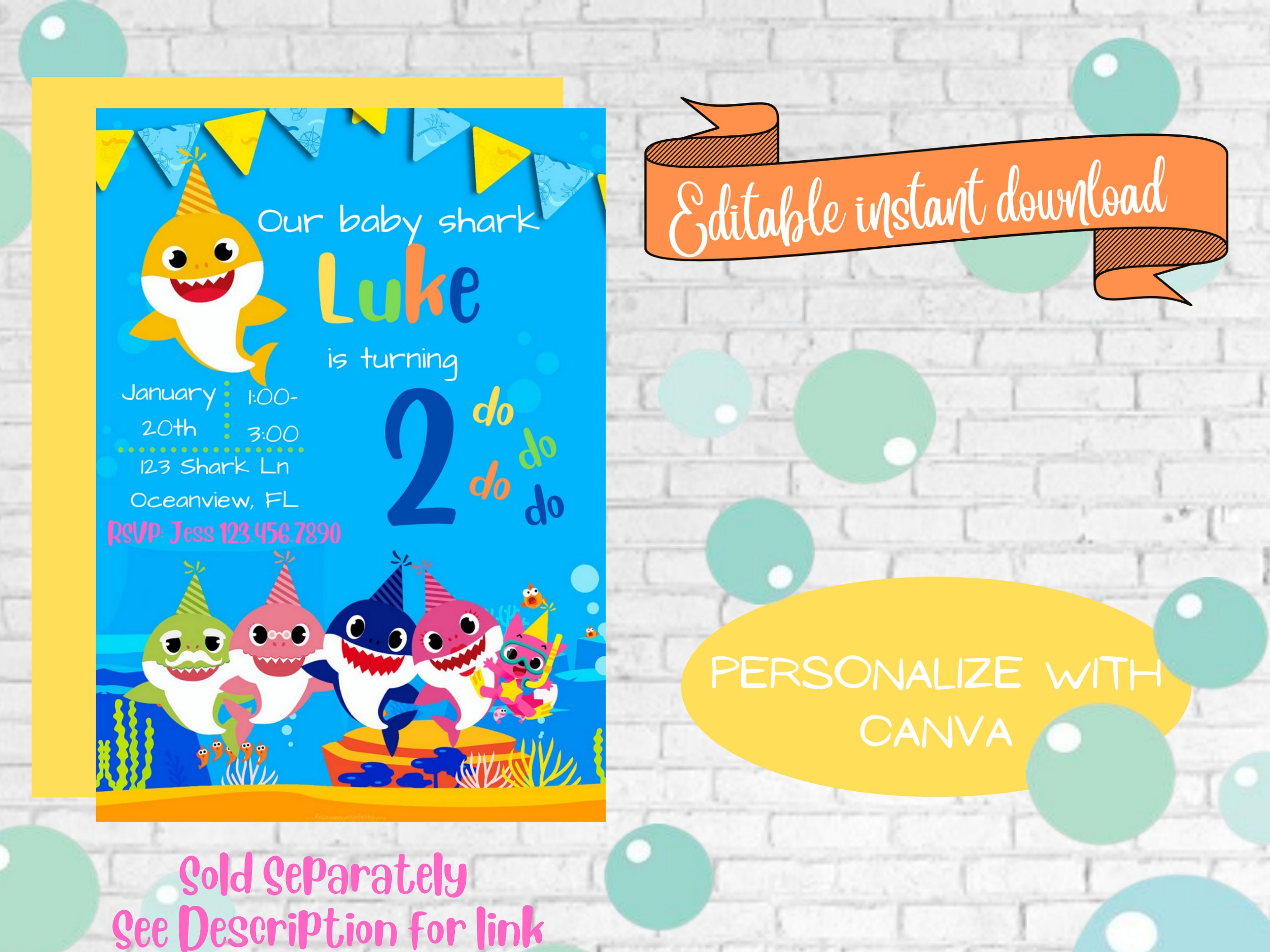 Shark Favor Tag Editable Printable - Etsy