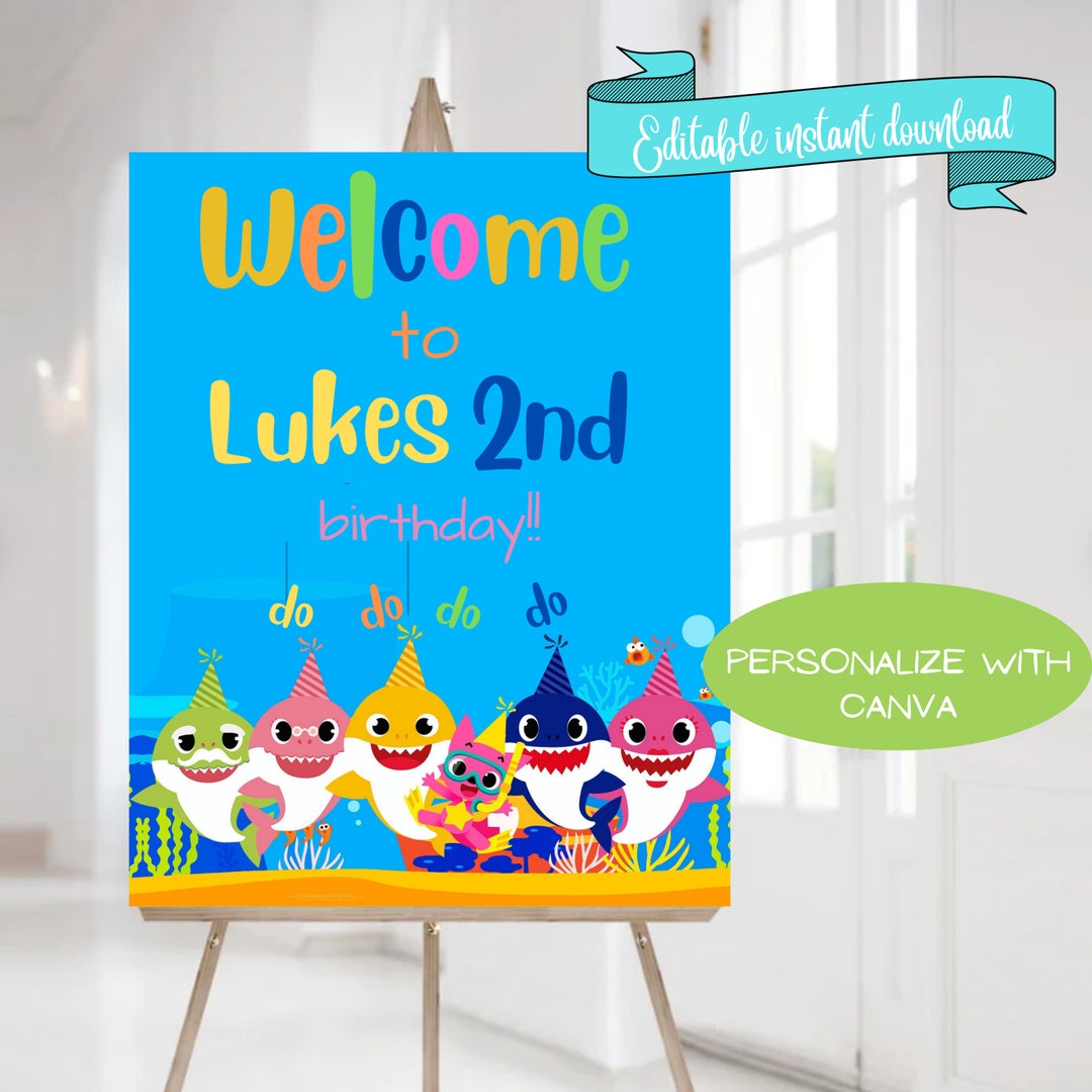 Shark Welcome Birthday Editable Sign Download - Etsy