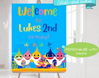 Shark Birthday Welcome Sign, Shark Birthday Party Welcome Board ...