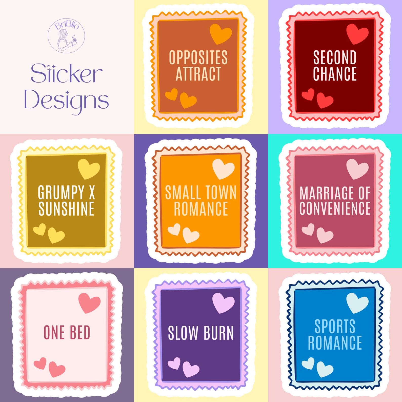 Cute Book Trope Stamp Stickers PNG SVG Enemies to Lovers One Bed Slow ...