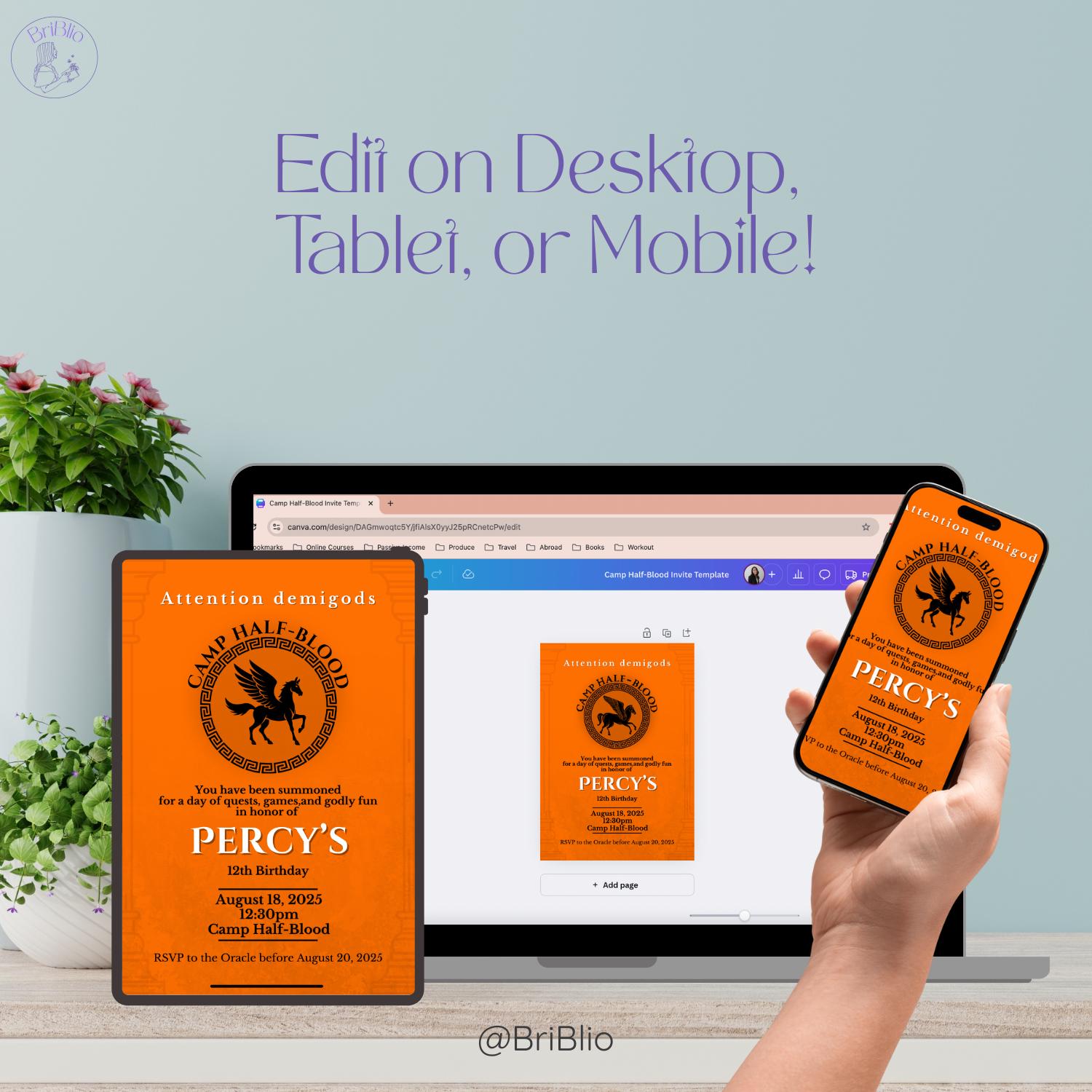 Percy Jackson Camp Half Blood Birthday Invitation Canva Template ...