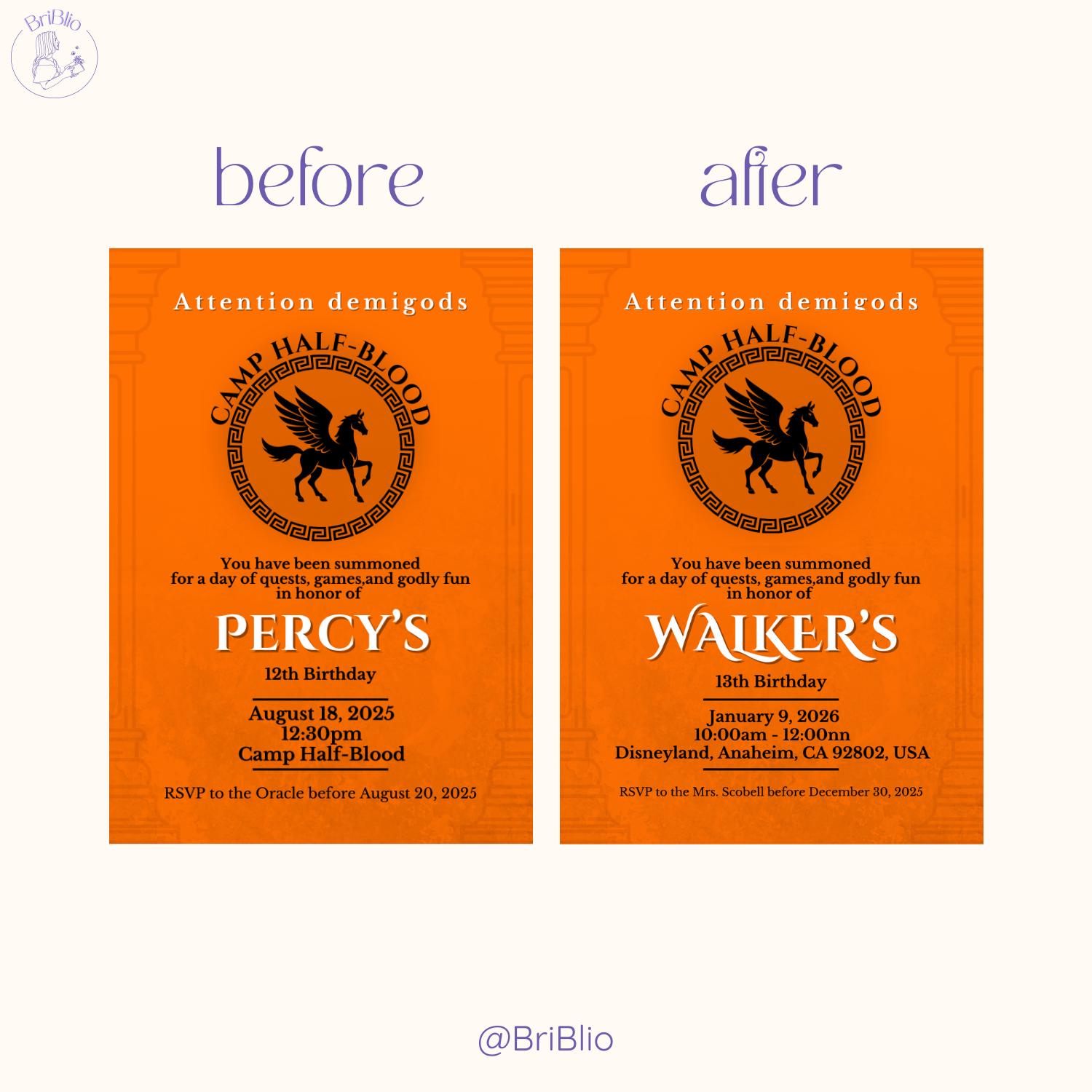 Percy Jackson Camp Half Blood Birthday Invitation Canva Template ...