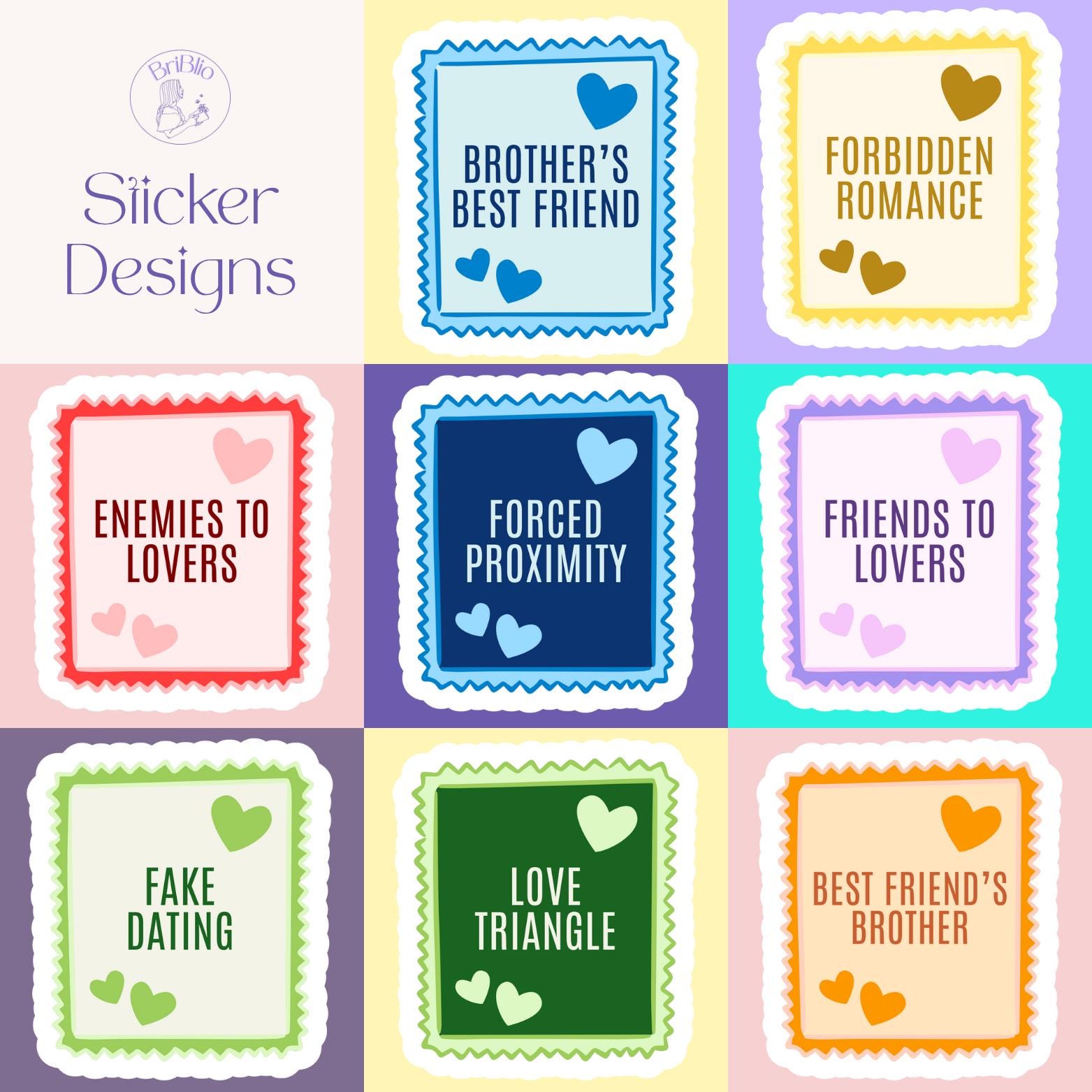Cute Book Trope Stamp Stickers PNG SVG Enemies to Lovers One Bed Slow ...