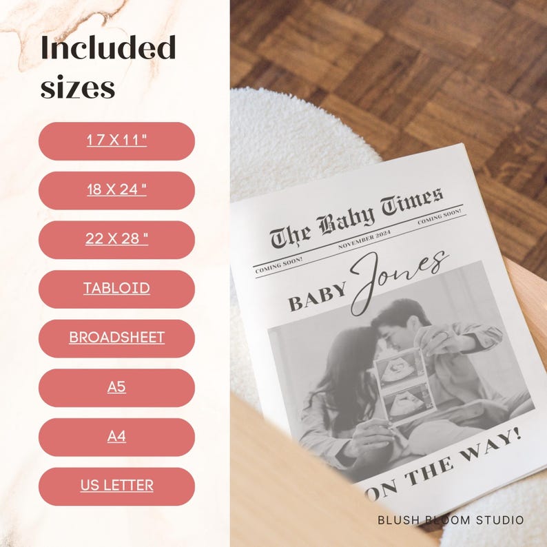 Newspaper Baby Announcement, Canva Template, Newspaper Pregnancy ...