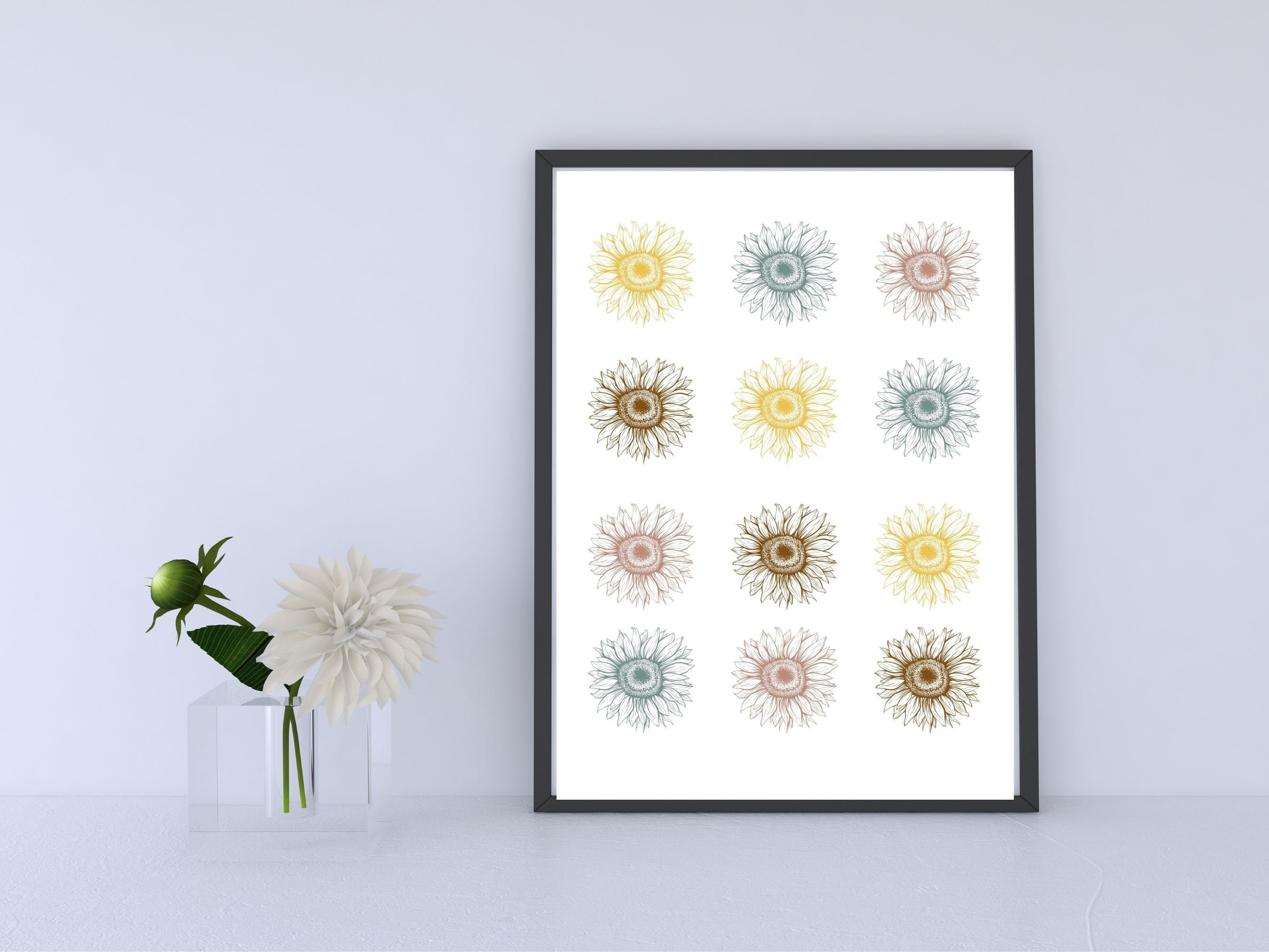 Sunflower Printable Wall Art Set of 12, Botanical Print, Boho Style ...