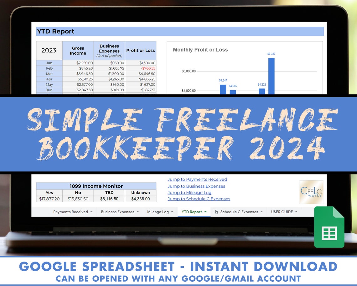 Simple Freelance Bookkeeping 2024 Spreadsheet | Google Sheets Template ...