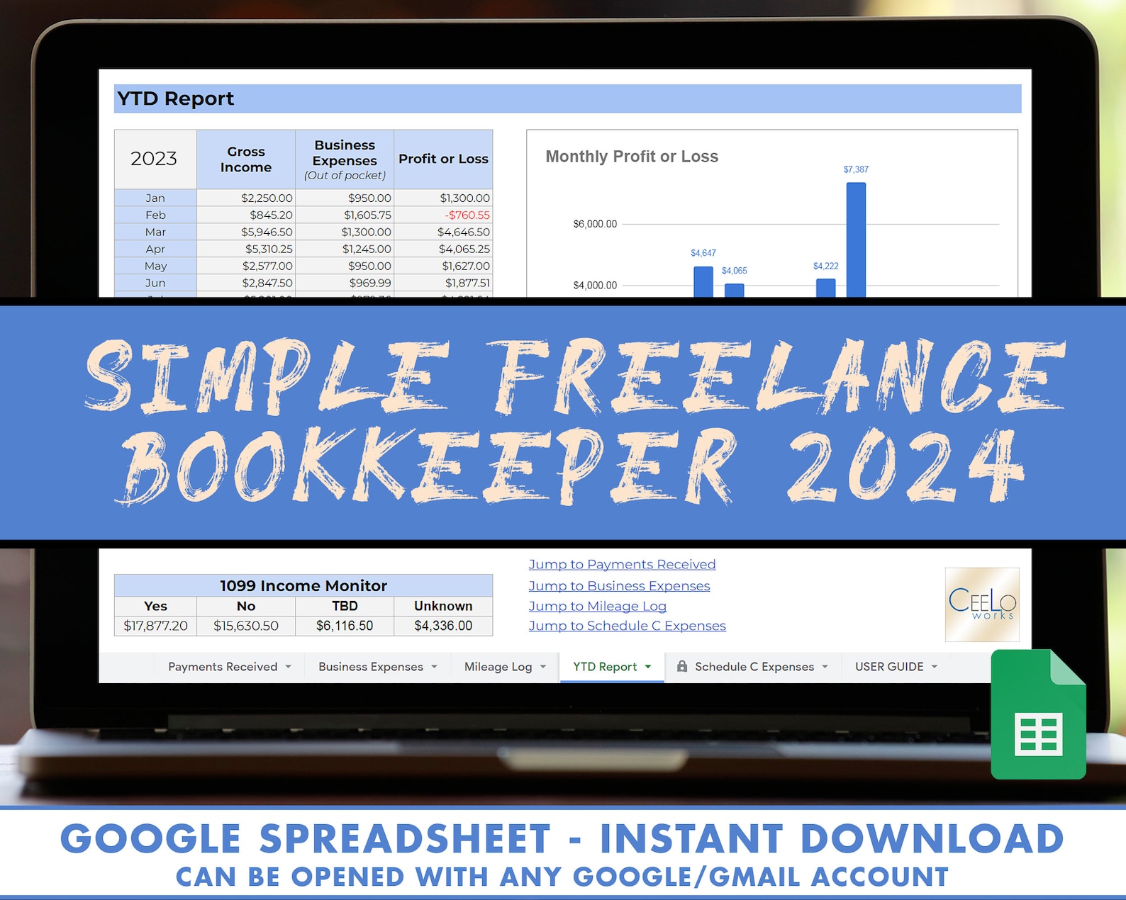 Simple Freelance Bookkeeping 2024 Spreadsheet | Google Sheets Template ...