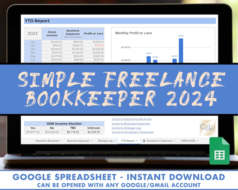 Simple Freelance Bookkeeping 2024 Spreadsheet | Google Sheets Template ...