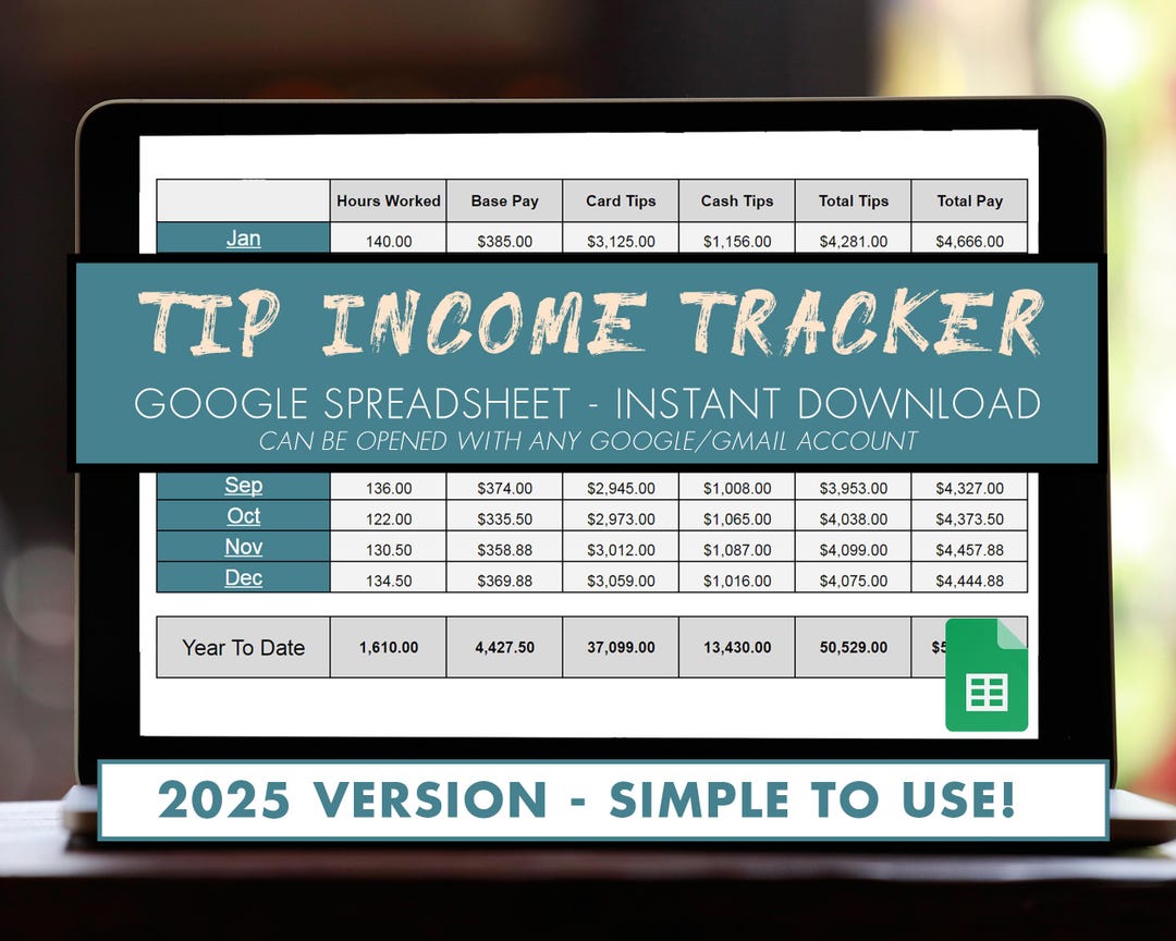 Tip Income Tracker Spreadsheet 2025 | Google Sheets Template | Tip Log ...
