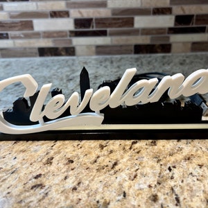 LED Light up Cleveland Script W/ City Skyline Desktop Stand Sign Figure ...