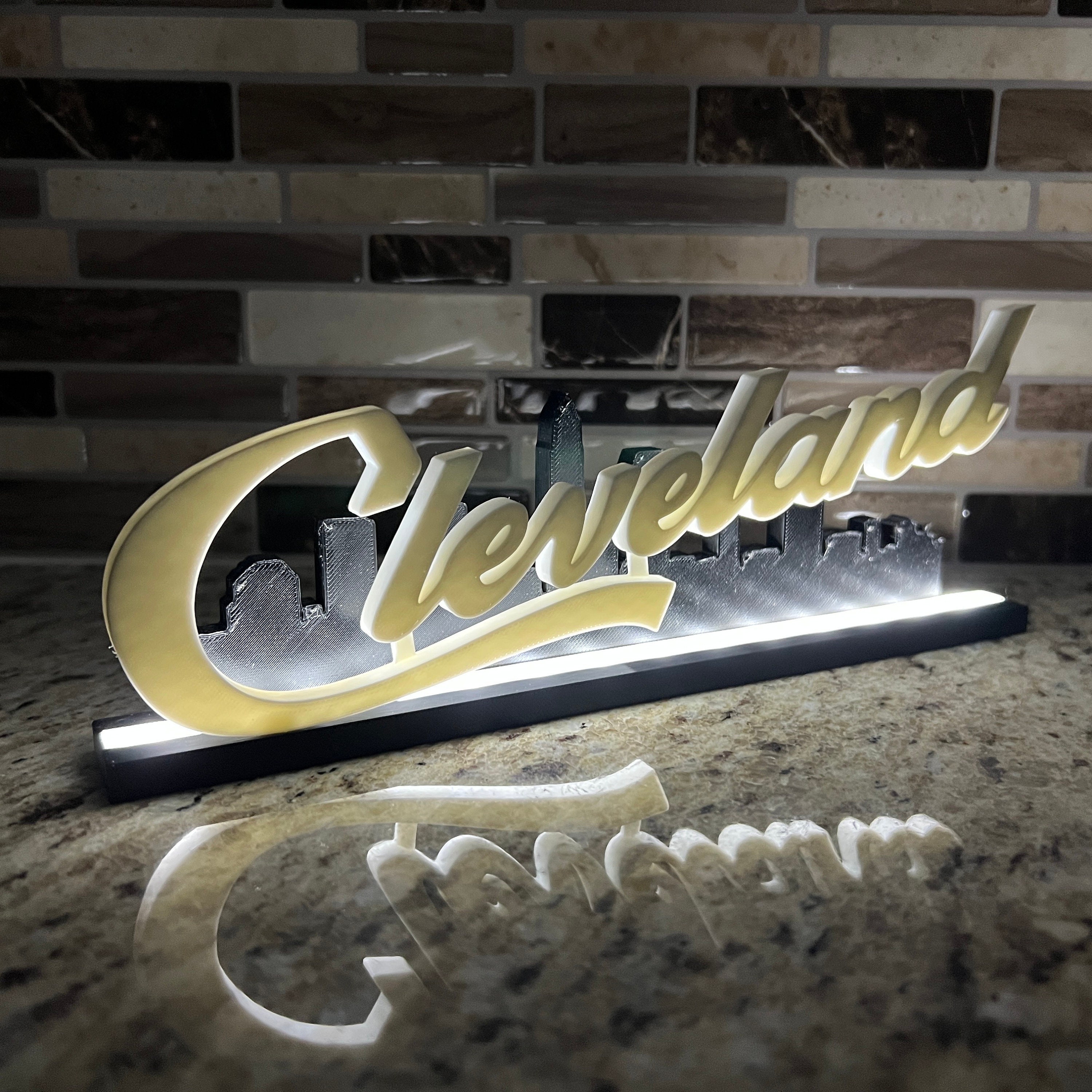 LED Light up Cleveland Script W/ City Skyline Desktop Stand - Etsy