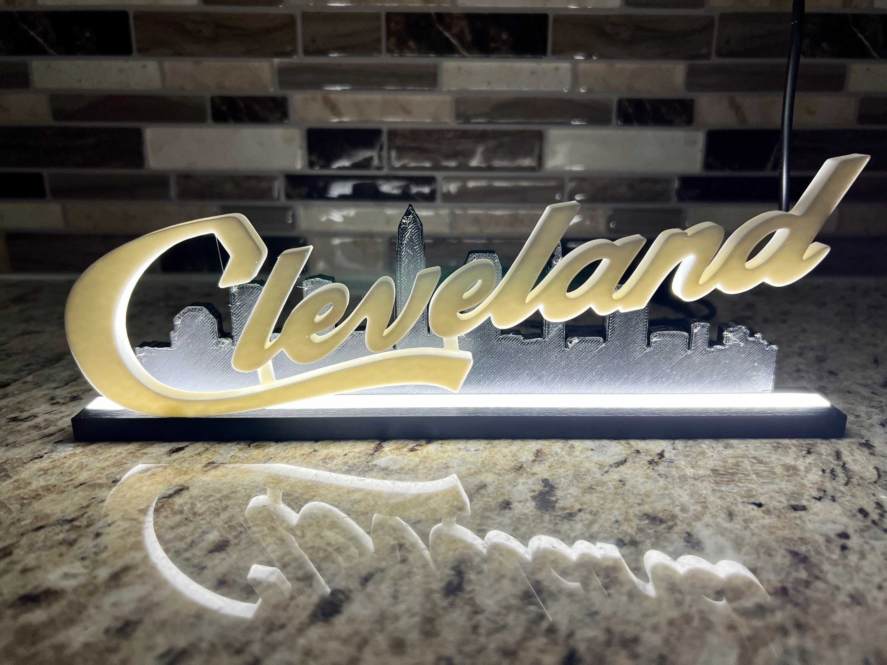 LED Light up Cleveland Script W/ City Skyline Desktop Stand - Etsy
