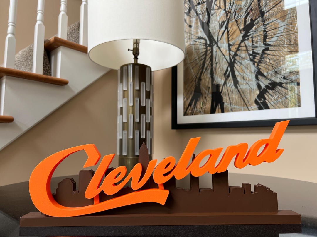 XL 18" Cleveland Script W/ City Skyline Desktop Stand Sign Figure ...