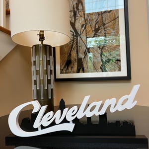 XL 18" Cleveland Script W/ City Skyline Desktop Stand Sign Figure - Etsy