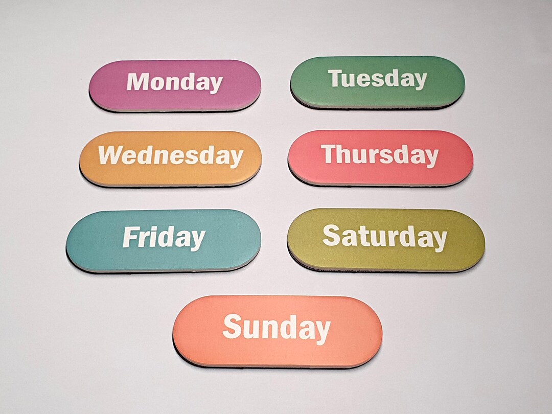Magnets Days of the Week, Customizable Color, 6 Shapes, Multi Language ...