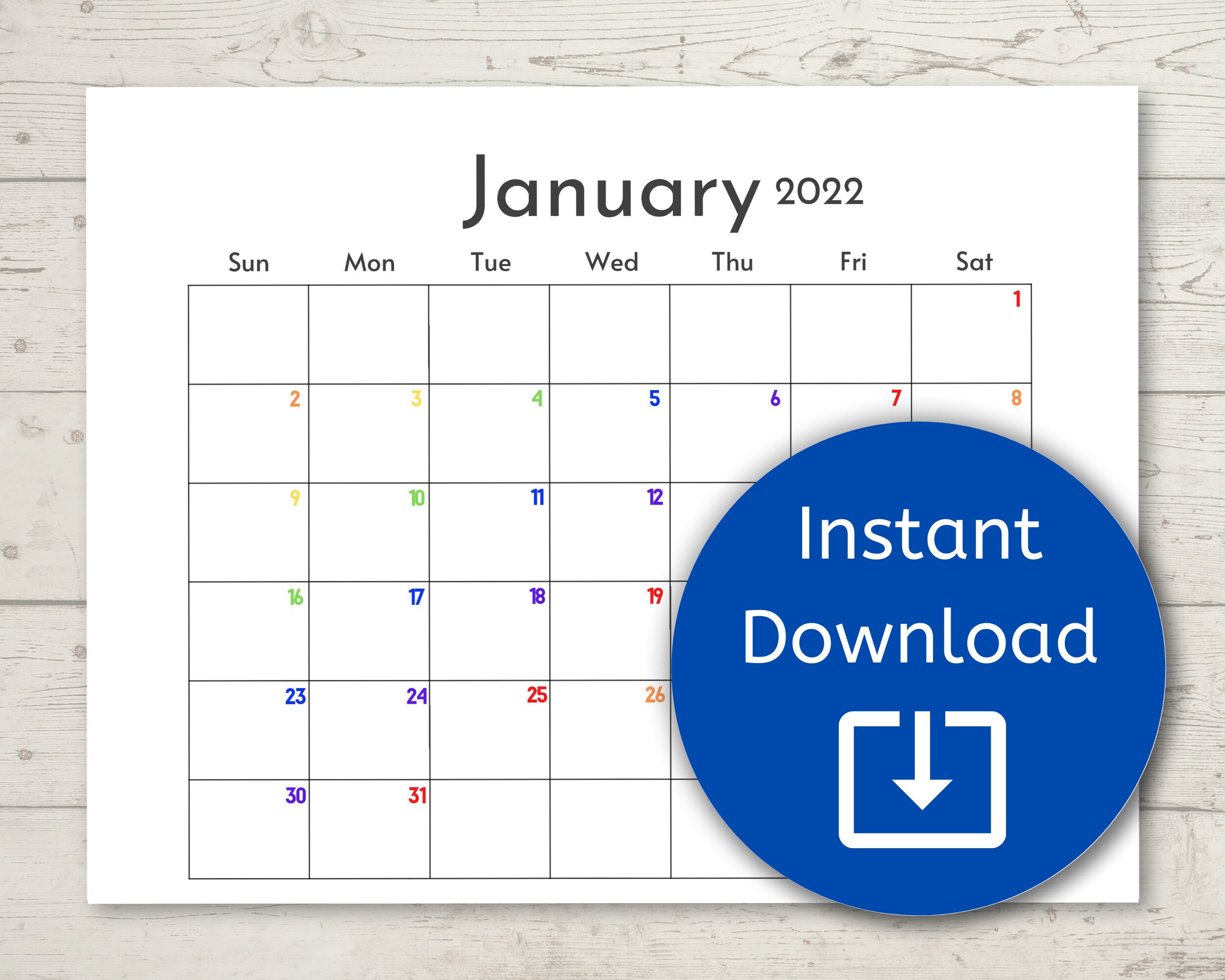 Rainbow Calendar 2022 Printable - Etsy