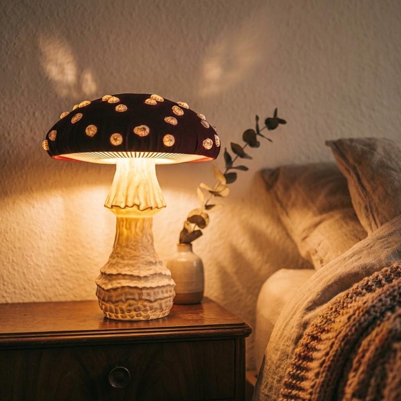 Mushroom Lamp Fly Agaric Table Light, Cottagecore Room Decor Gift by ...