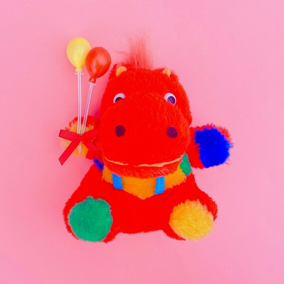 Vintage 80's Kidcore Aesthetic Red Rainbow Hippo Plush - Etsy UK