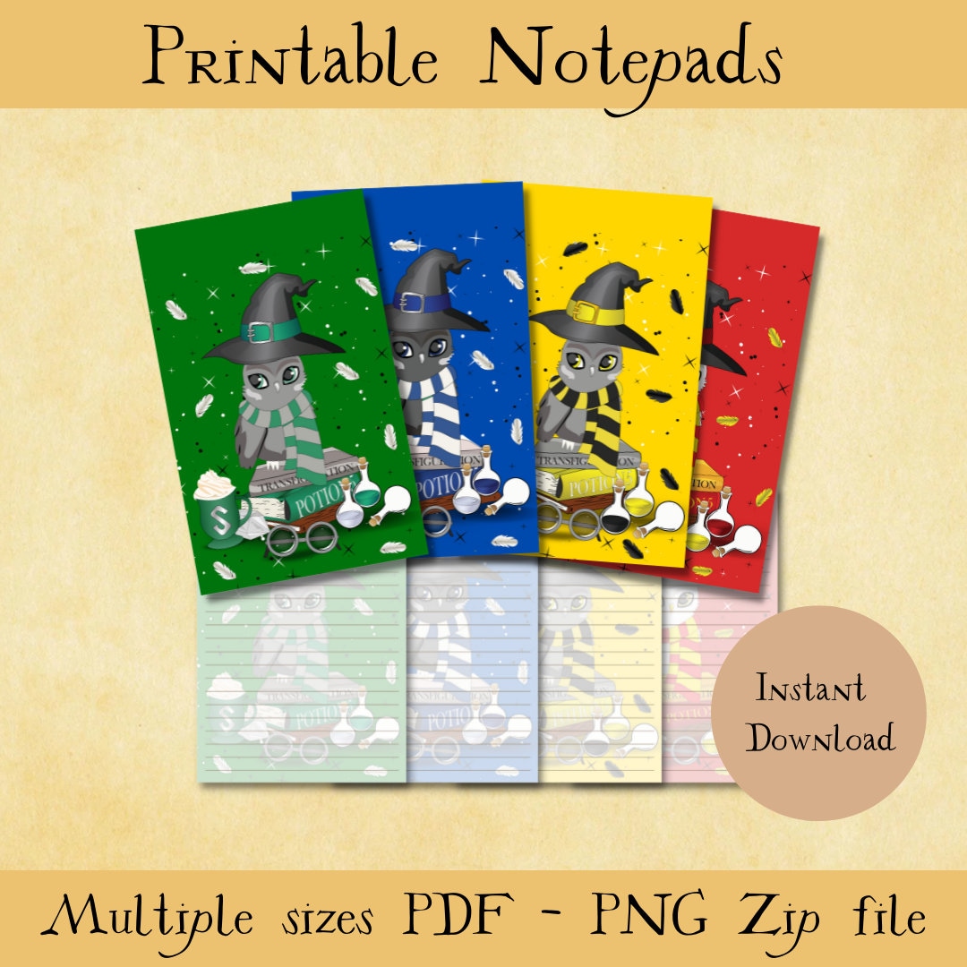 Printable Wizarding School Houses Notepads - Instant Download! Owl ...
