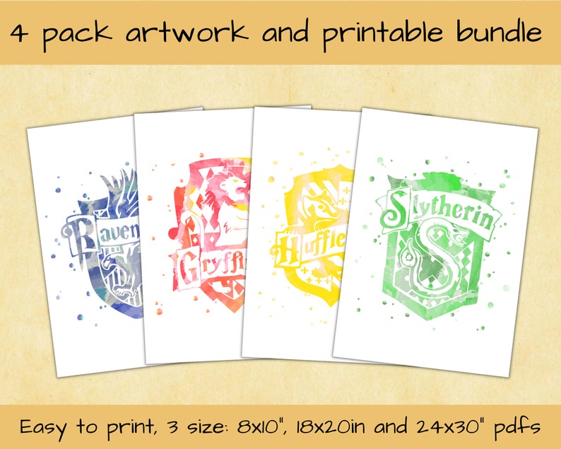 Magical Wizarding School Houses Decorative Wall Art, Instant Download ...