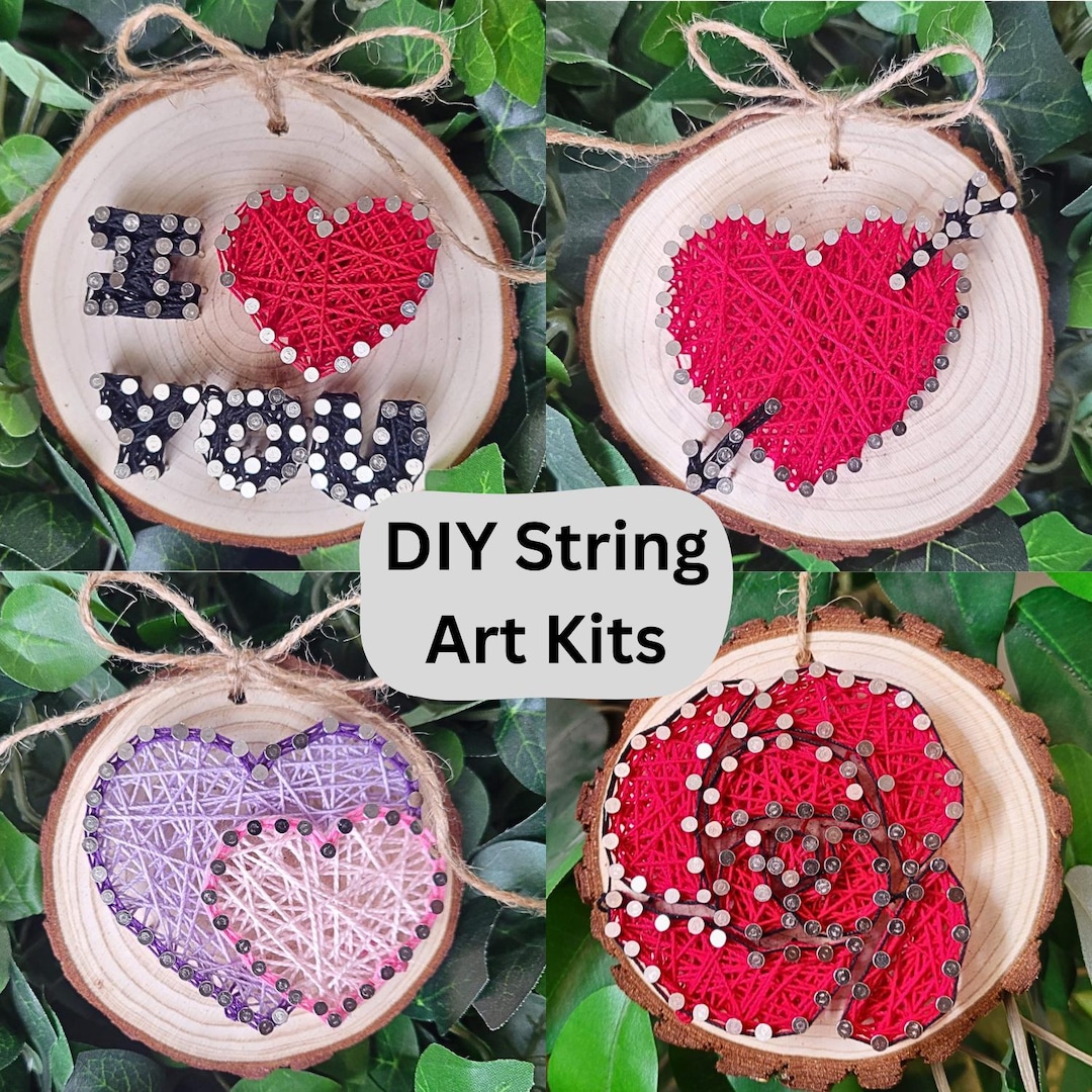 Valentine's Day String Art Kits, Real Wood Slice, Crafts for Kids ...