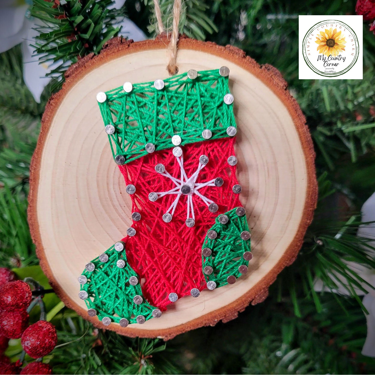 String Art Christmas Tree Ornament Kits, Real Wood Slice, Crafts for ...