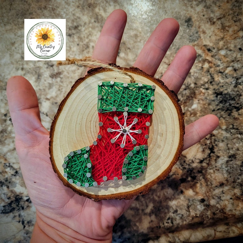 Christmas Tree String Art Ornament Kits, Real Wood Slice, Crafts for ...