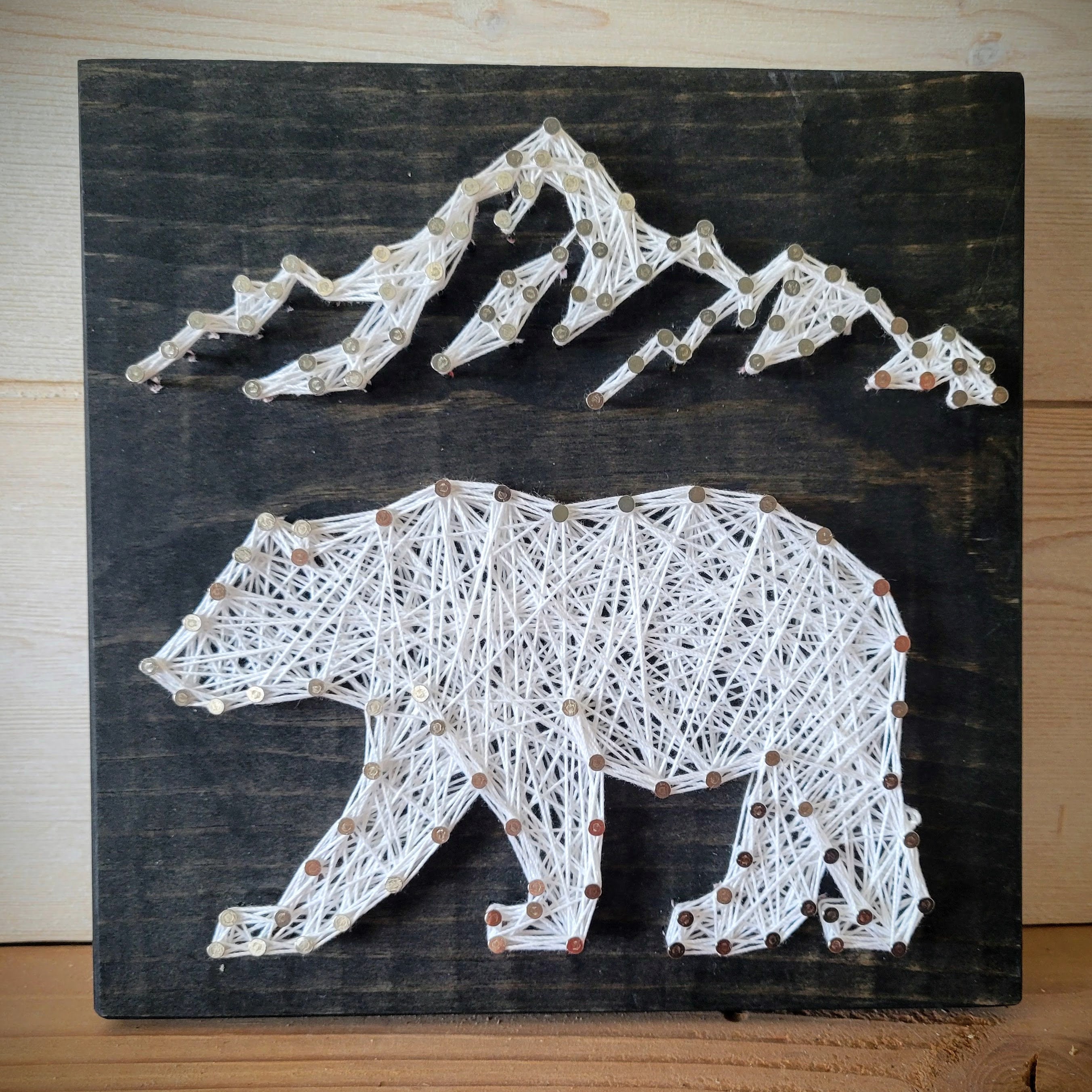 DIY String Art Bear & Mountains, Home Décor, Relaxing Craft, Wall Hanging, Shelf Art. Gift Idea ...