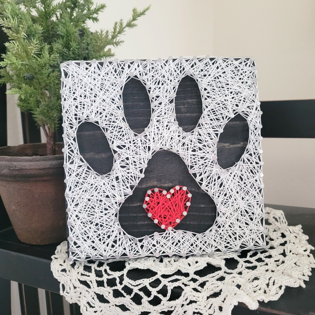 String Art Pawprint With Heart, Dog or Cat Owner Gift, Pet Home Decor ...