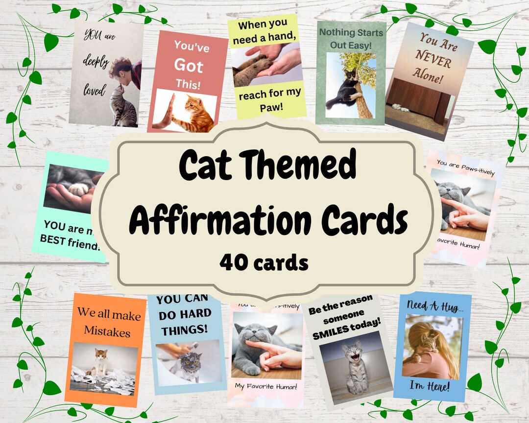 Positive Affirmation Cards for Cat Lovers, Cat Themed Mental Health ...