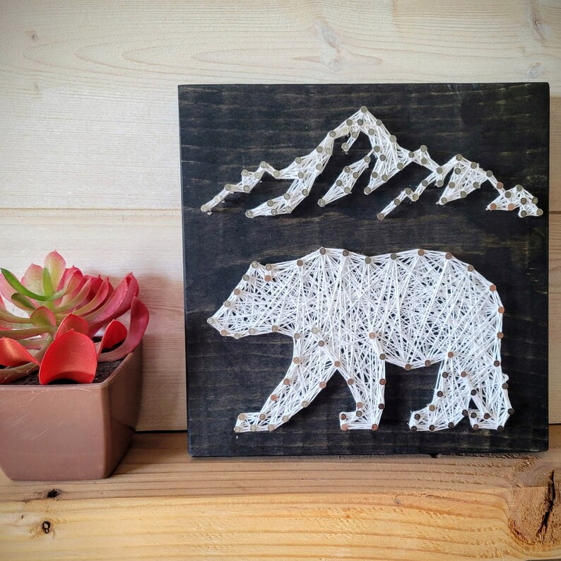DIY String Art Bear & Mountains, Home Décor, Relaxing Craft, Wall Hanging, Shelf Art. Gift Idea ...