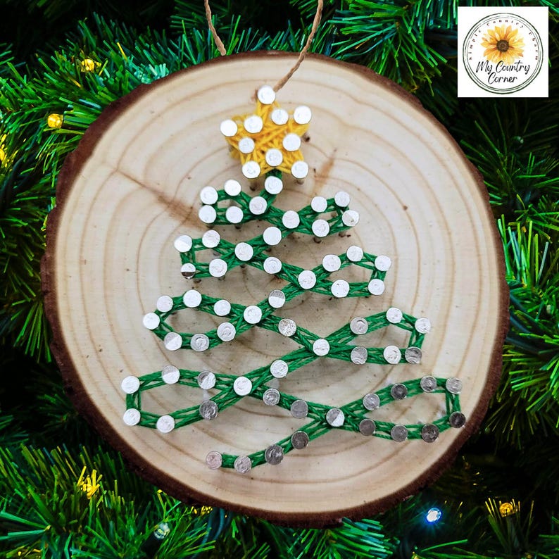 Christmas Tree String Art Ornament Kits, Real Wood Slice, Crafts for ...
