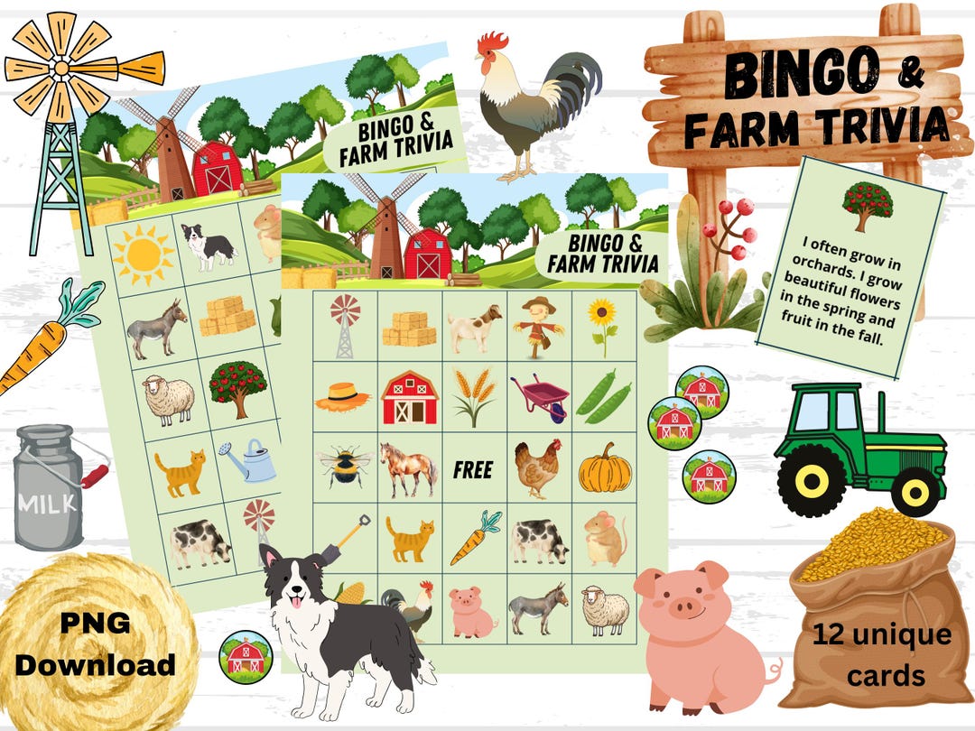Farm Bingo & Trivia Game. Download and Print. Bingo Game for Kids ...