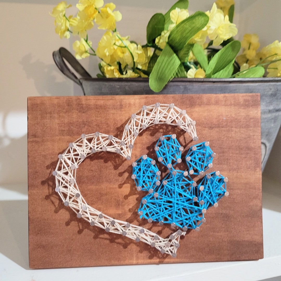 DIY String Art, Heart With Pawprint, Dog or Cat Owner Gift, Pet Home ...