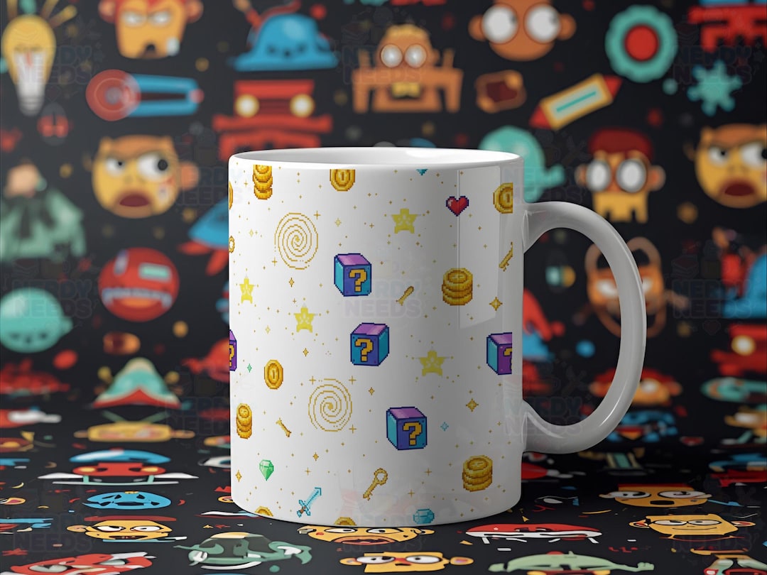 Pixel Coin Gamer Mug, Retro 8-bit Coffee Cup, Nerd Gift for Gamers ...