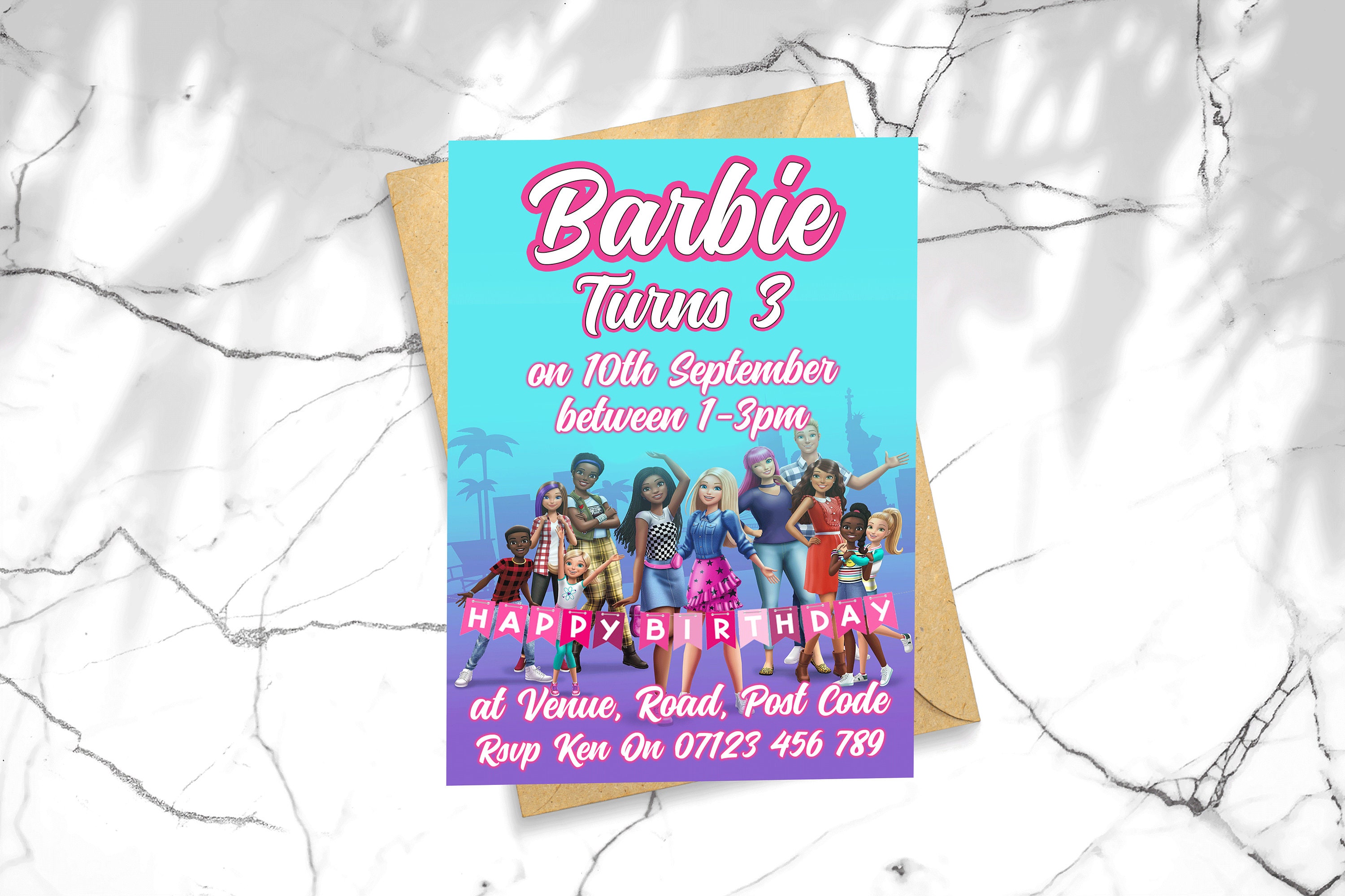 Personalised Barbie Birthday Invitation, Barbie Evite, Girls, Digital ...