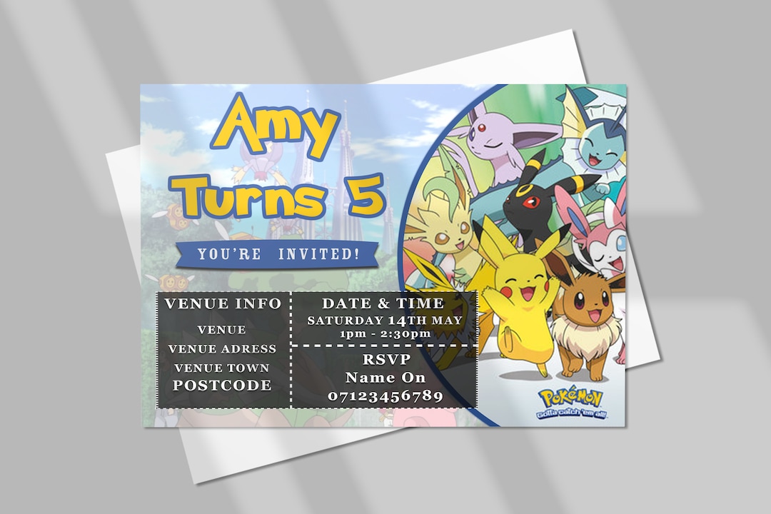 Personalised Pokemon Birthday Invitation, Pokemon Evite, Pokemon ...