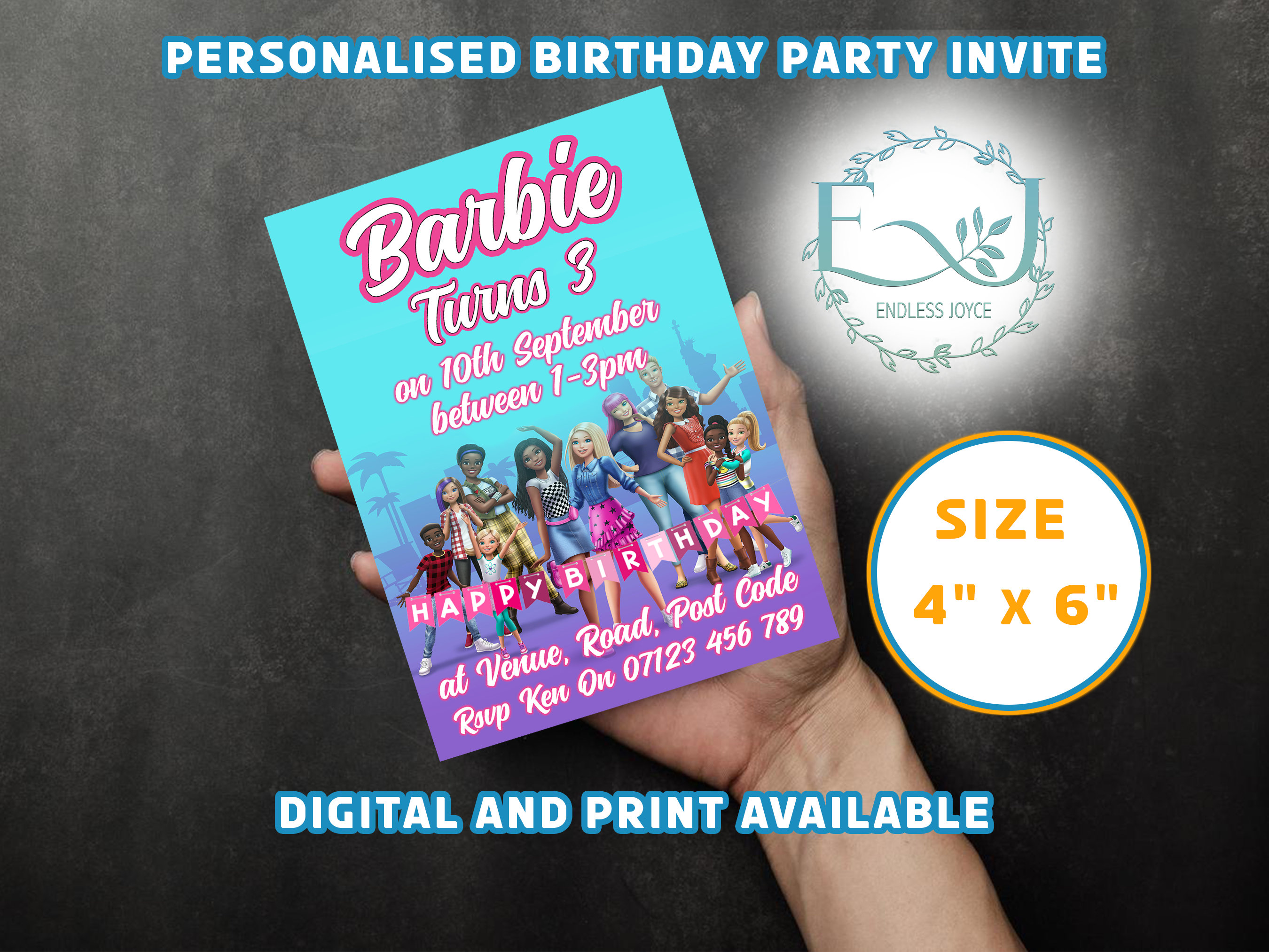 Personalised Barbie Birthday Invitation, Barbie Evite, Girls, Digital ...