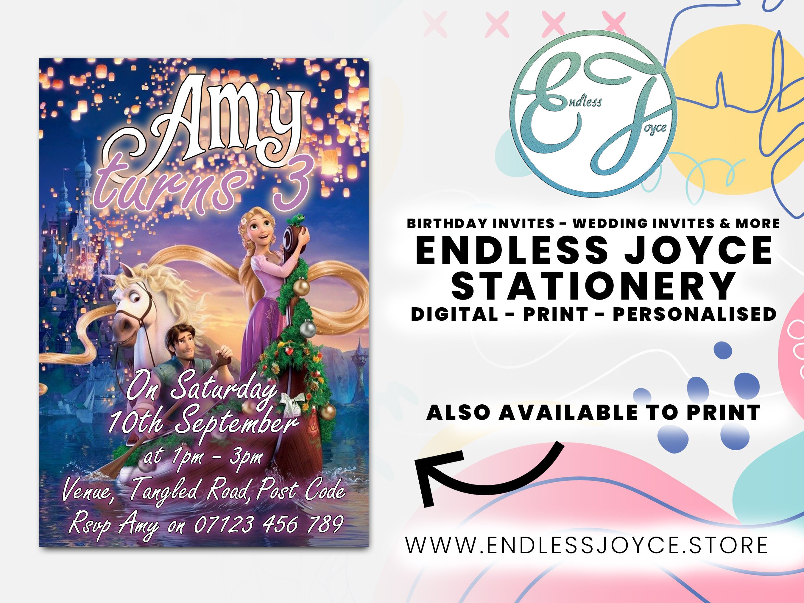 Personalised Tangled Birthday Invitation, Tangled Evite, Disney Printed ...