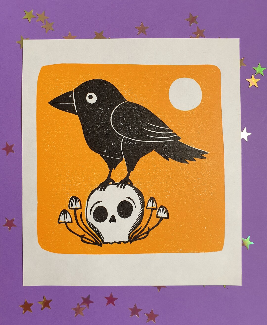 Raven Linocut Print | Spoopy Raven Lino Print | Halloween Wall Decor ...
