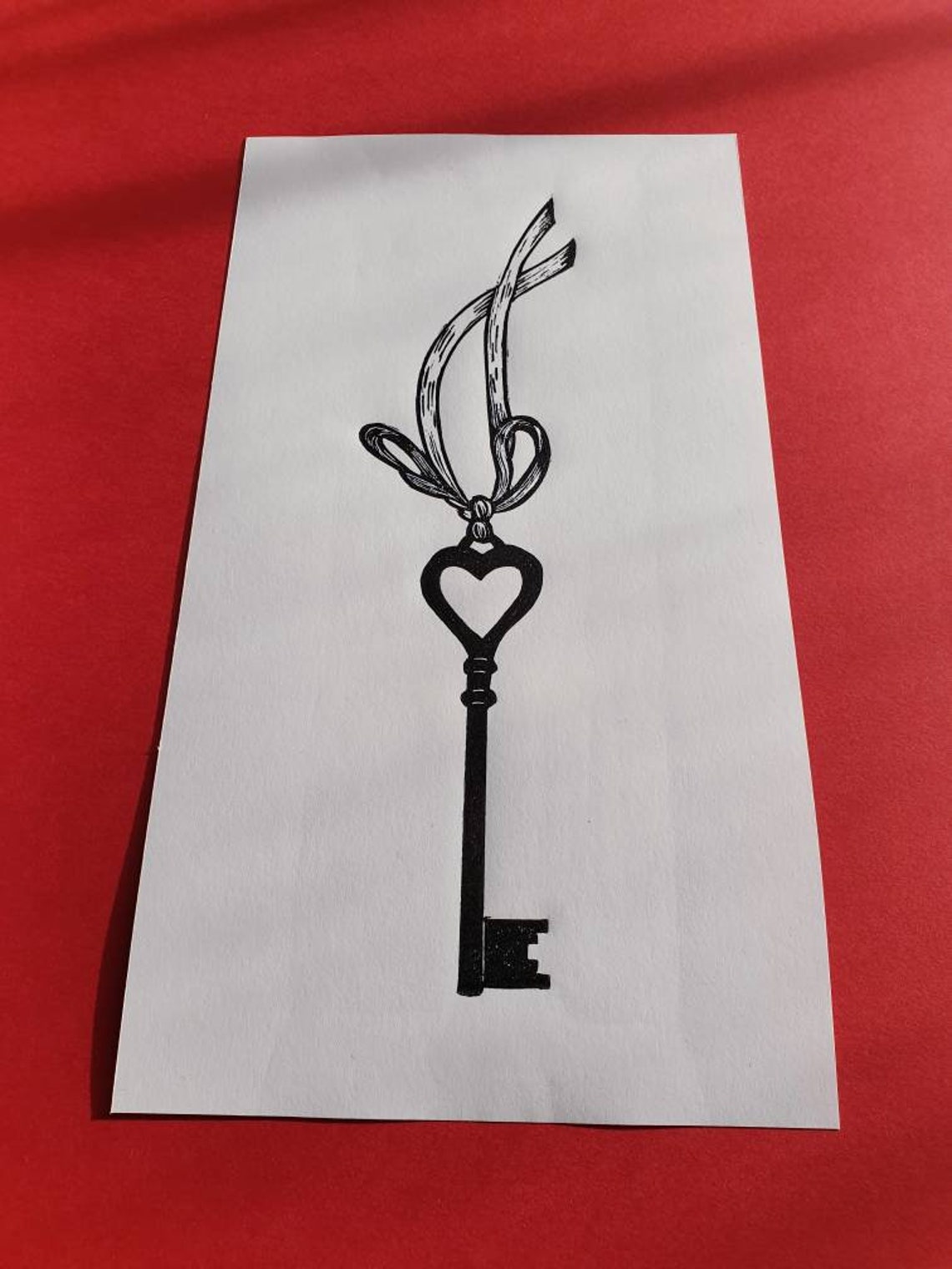 Heart Shaped Key Linocut Print Open Your Heart Print Linocut Key Print ...