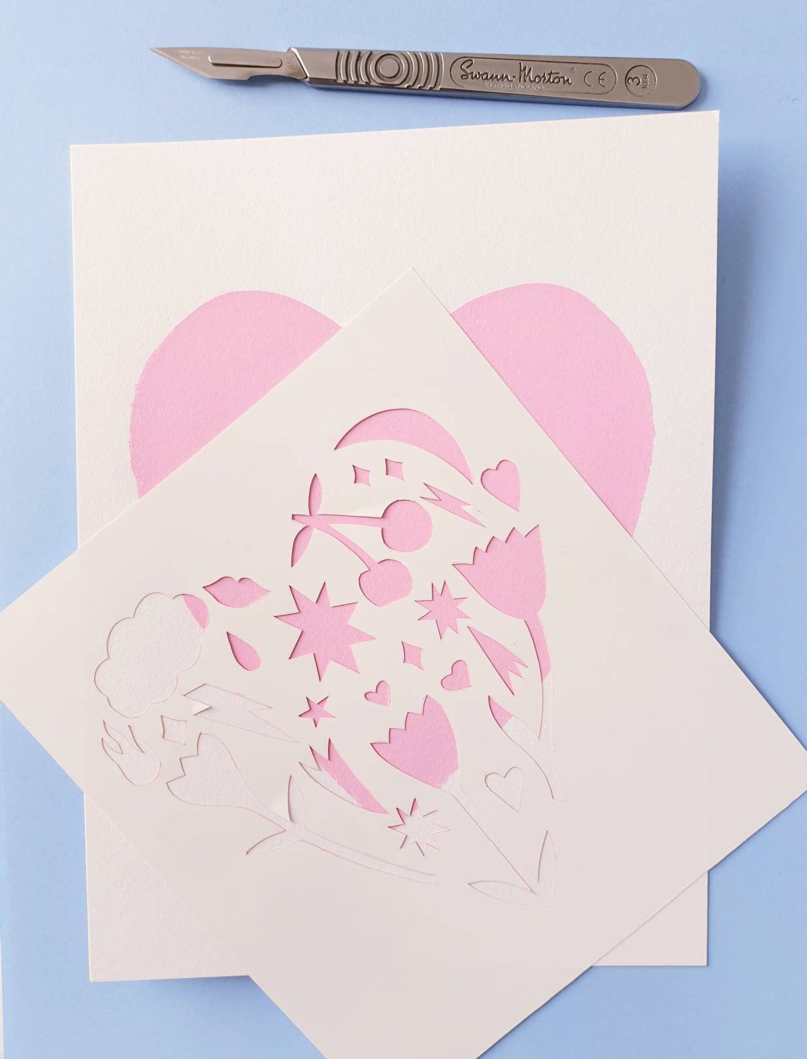 Heart Screen Print Original A5 Pink and Red Screen Print Heart Hearts ...