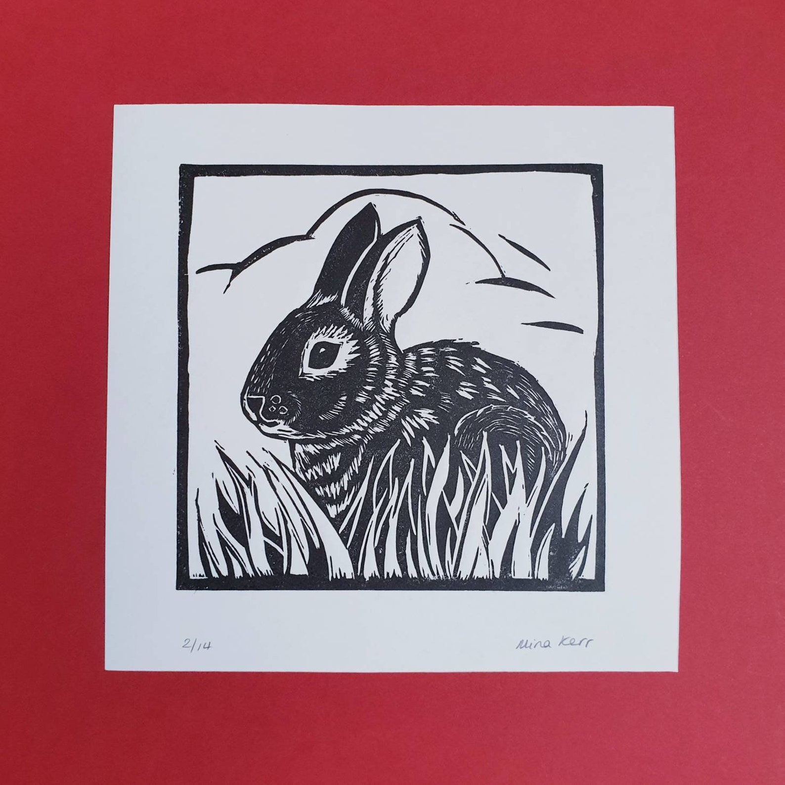 Bunny Linocut Print Original Rabbit Linocut Wildlife Linocut Print ...