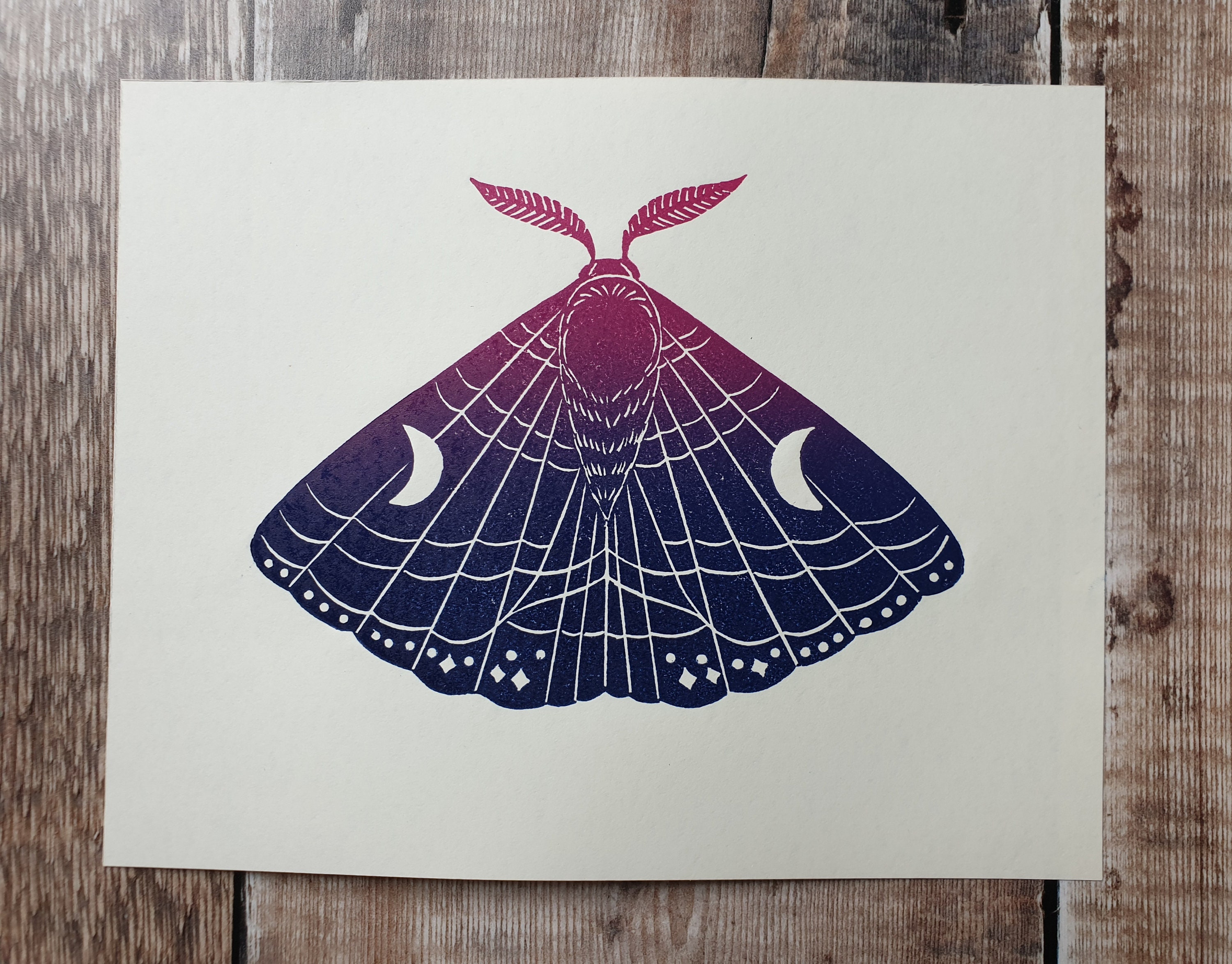 Moon Moth Linocut Print Moth Linocut Print A5 Moon Moth - Etsy