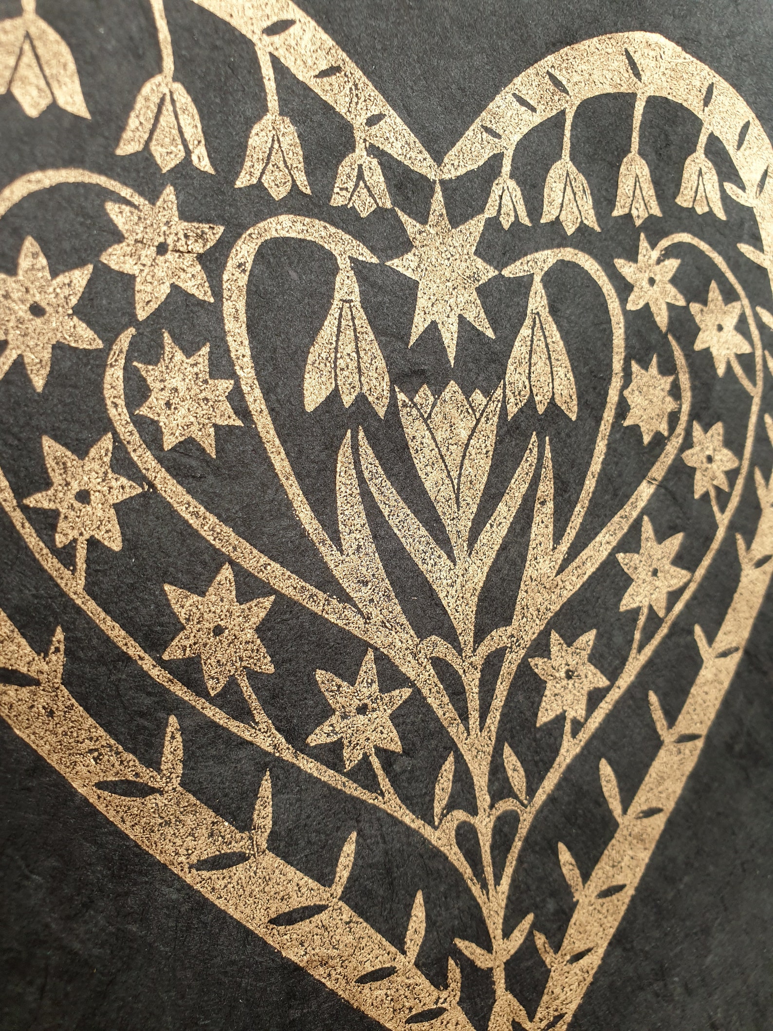 Gold Folk Art Heart Linocut Print Floral Heart Linocut Heart Themed Art ...
